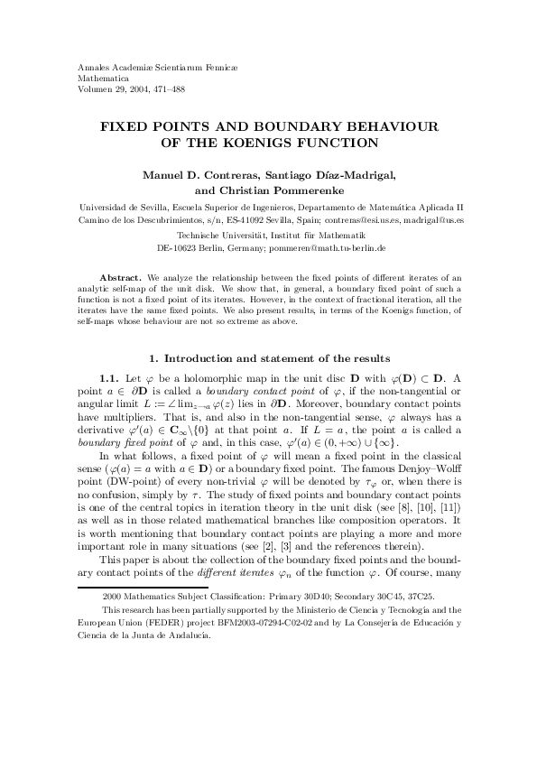 (PDF) Fixed points and boundary behaviour of the Koenigs function