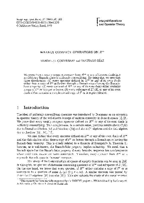 (PDF) Weakly compact operators onH