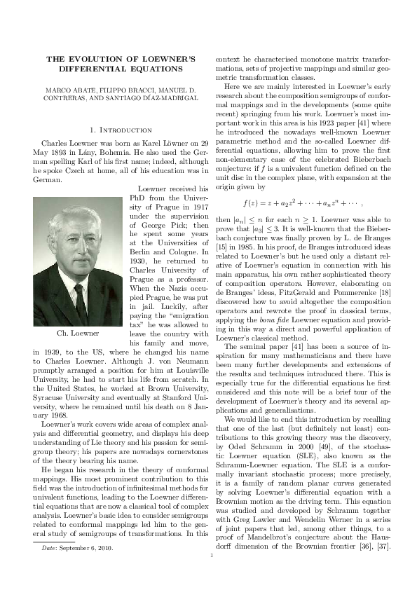 (PDF) The evolution of Loewner's differential equations