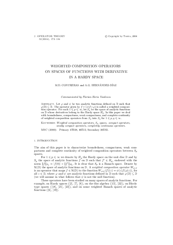 Pdf Weighted Composition Operators On Spaces Of Functions With Derivative In A Hardy Space 7725