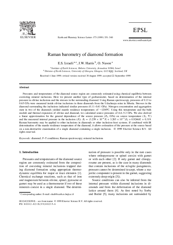 (PDF) Raman barometry of diamond formation | Oded Navon - Academia.edu