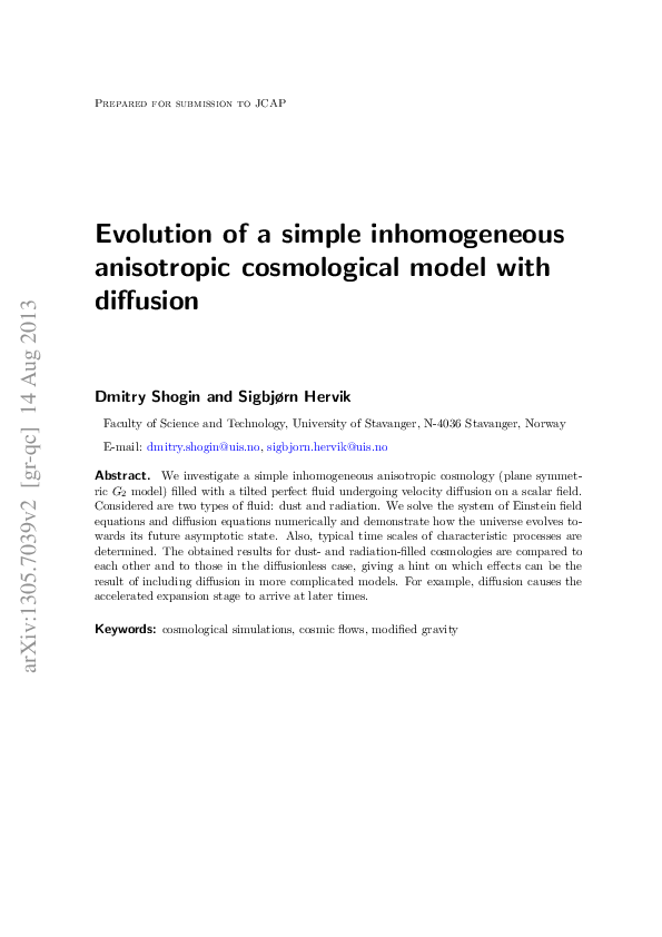 (PDF) Evolution of a simple inhomogeneous anisotropic cosmological ...