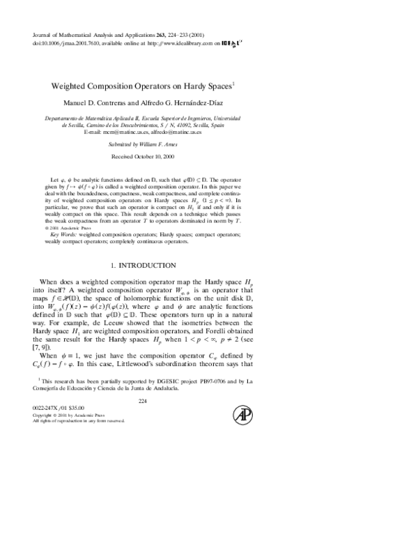 Pdf Weighted Composition Operators On Hardy Spaces