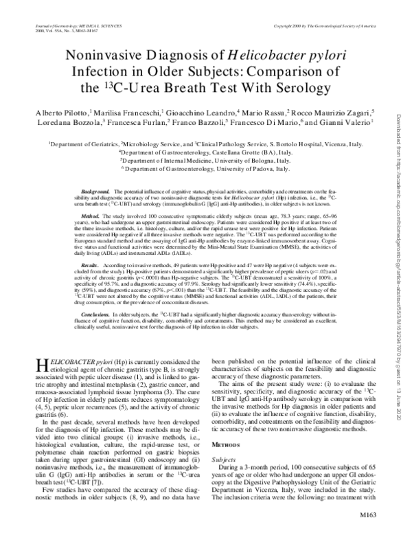 (PDF) Non-invasive diagnosis of Helicobacter pylori infection ...