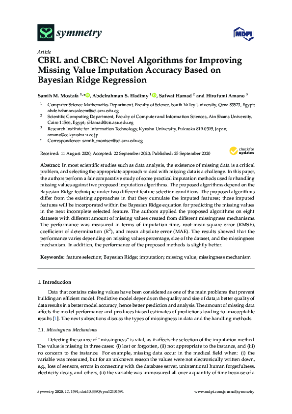(PDF) CBRL and CBRC: Novel Algorithms for Improving Missing Value Imputation Accuracy Based on ...