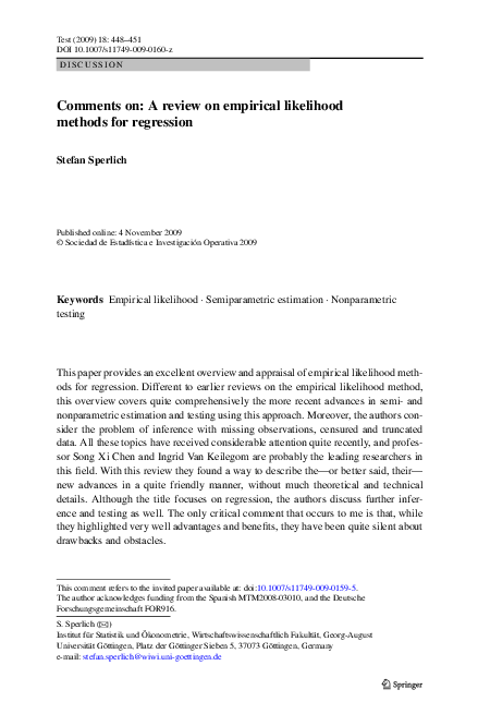 (PDF) Comments on: A review on empirical likelihood methods for regression