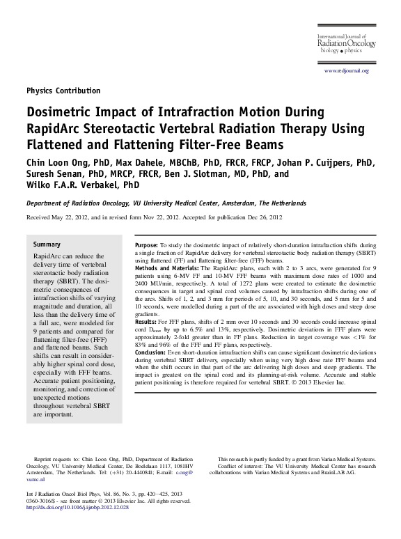 (PDF) Dosimetric Impact of Intrafraction Motion During RapidArc ...