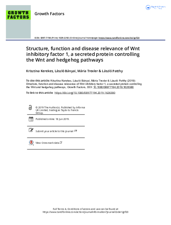 (PDF) Structure, function and disease relevance of Wnt inhibitory ...