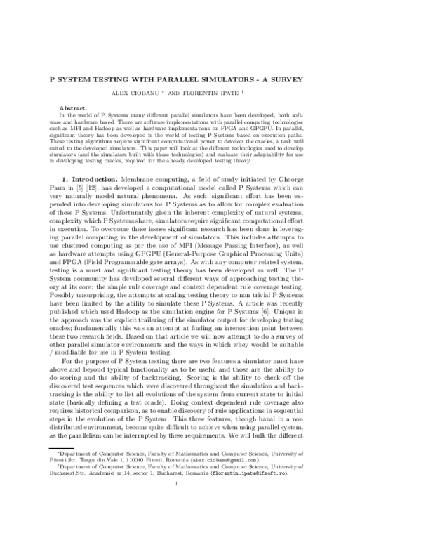 (PDF) P System Testing with Parallel Simulators - a Survey