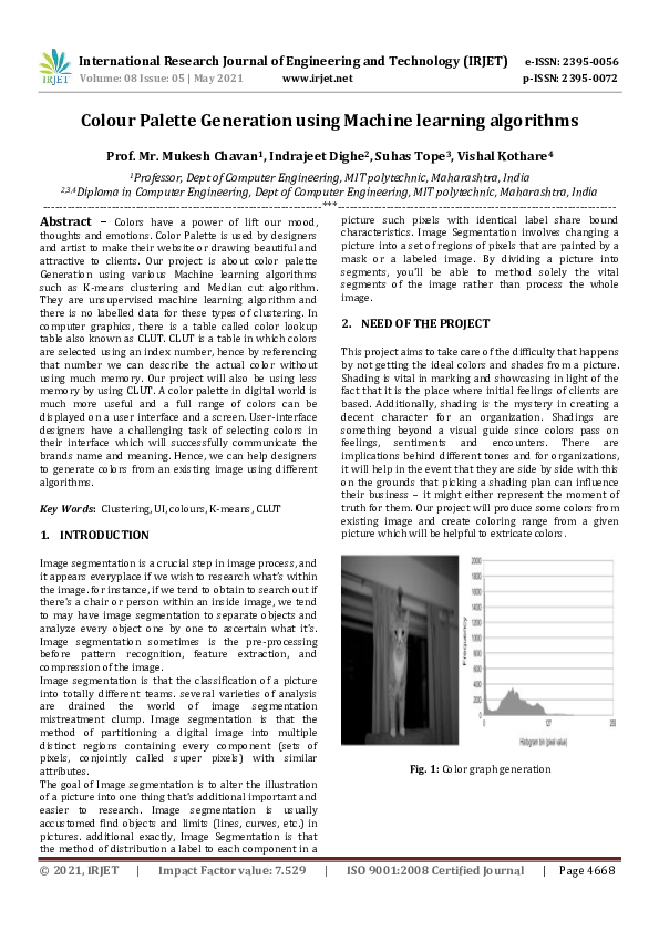 (PDF) IRJET- Colour Palette Generation using Machine learning algorithms