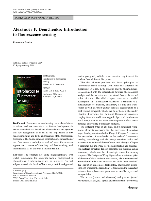 (PDF) Alexander P. Demchenko: Introduction to fluorescence sensing