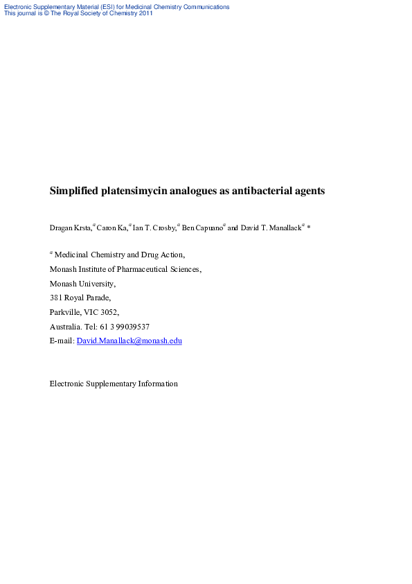 (PDF) Simplified platensimycin analogues as antibacterial agents