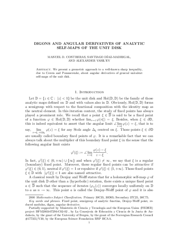 (PDF) Digons and angular derivatives of analytic self-maps of the unit disk