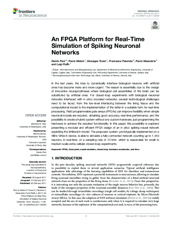 (PDF) An FPGA Platform for Real-Time Simulation of Spiking Neuronal Networks