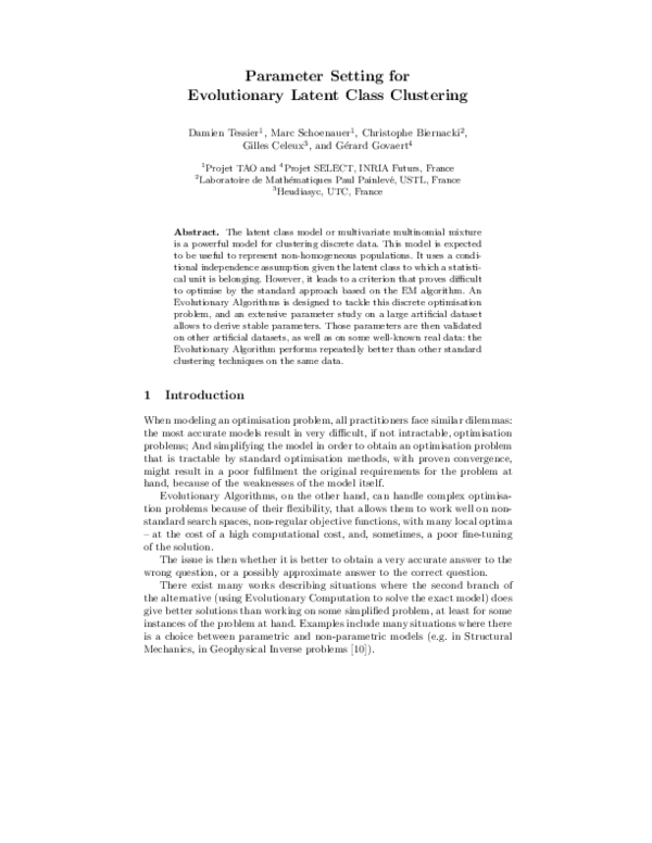 Pdf Parameter Setting For Evolutionary Latent Class Clustering Gérard Govaert