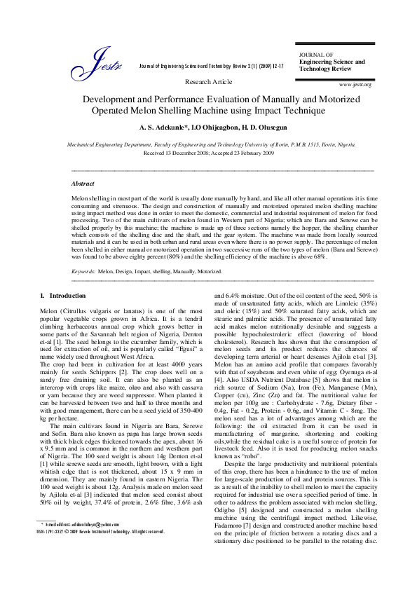 (PDF) Development and Performance Evaluation of Manually and Motorized ...