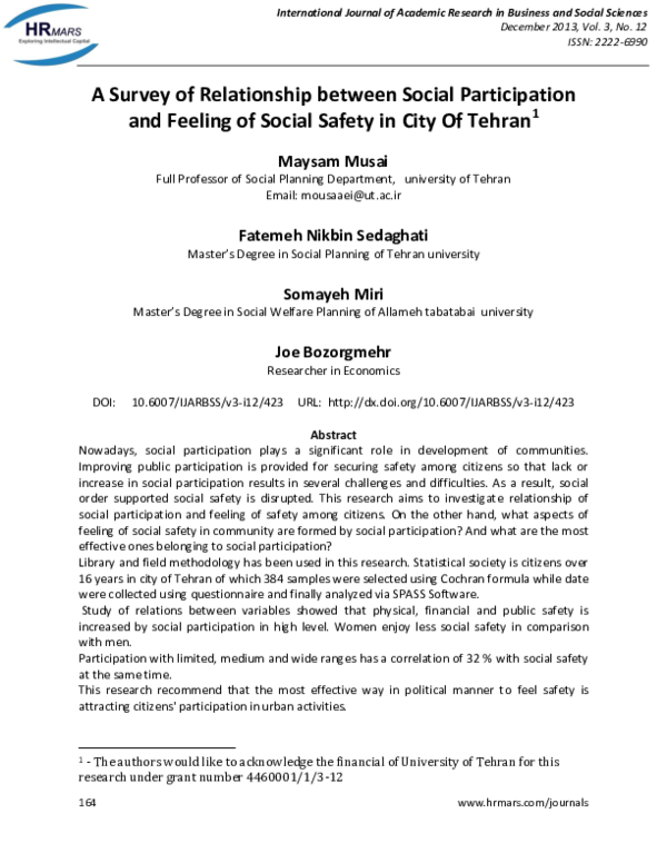 (PDF) A Survey of Relationship between Social Participation and Feeling ...