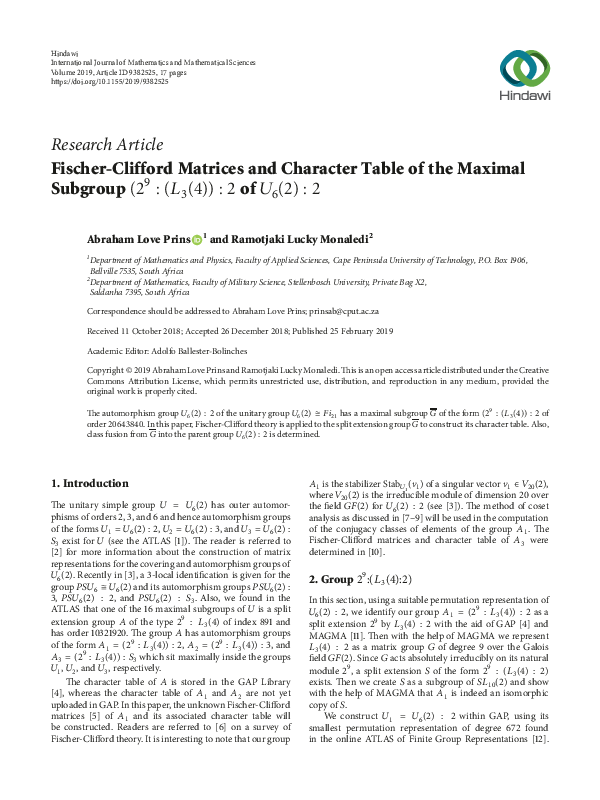 (PDF) Fischer-Clifford matrices and character table of the group 2 7 ...