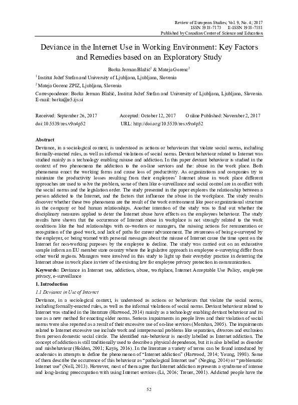 (PDF) Deviance in the Internet Use in Working Environment: Key Factors ...