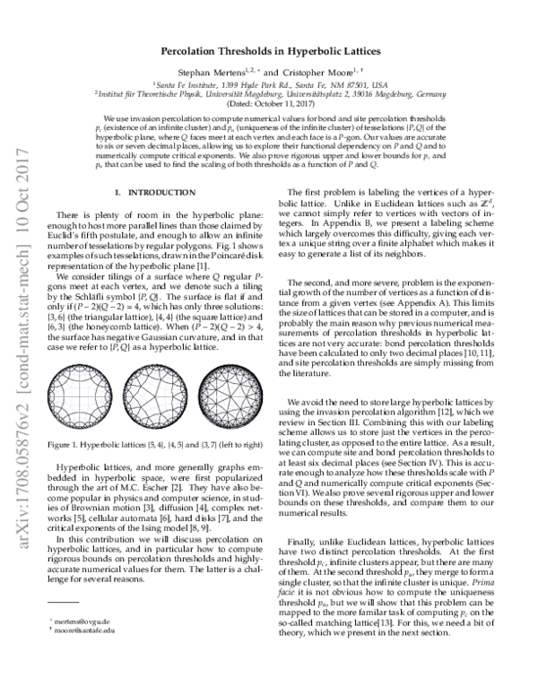 (PDF) Percolation thresholds in hyperbolic lattices