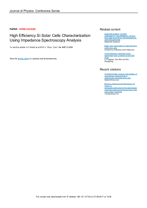 (PDF) High Efficiency Si Solar Cells Characterization Using Impedance ...