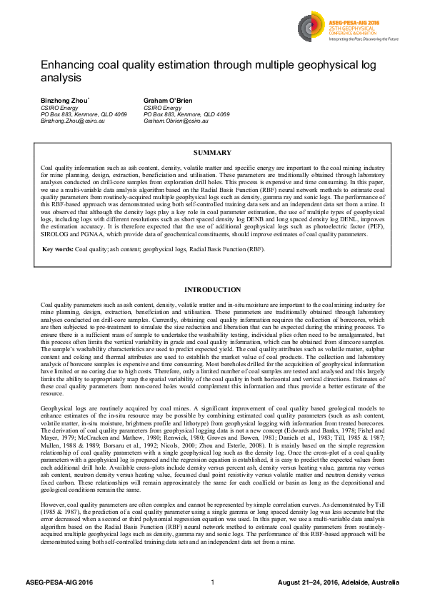 (PDF) Enhancing Coal Quality Estimation Through Multiple Geophysical ...