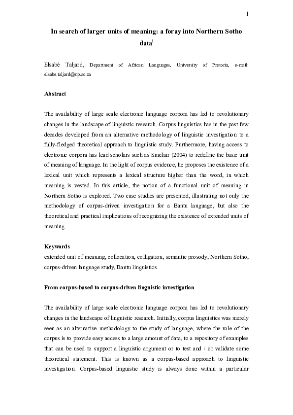 (PDF) In search of larger units of meaning: A foray into Northern Sotho ...