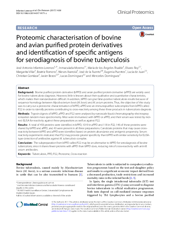 (PDF) Proteomic characterisation of bovine and avian purified protein derivatives and ...