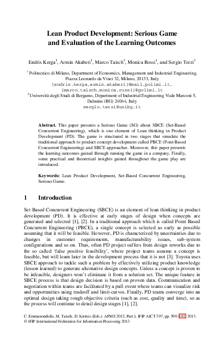 (PDF) Lean Product Development: Serious Game and Evaluation of the ...