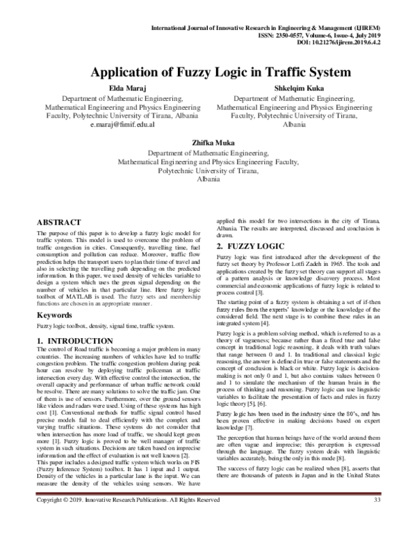 (PDF) Application of Fuzzy Logic in Traffic System