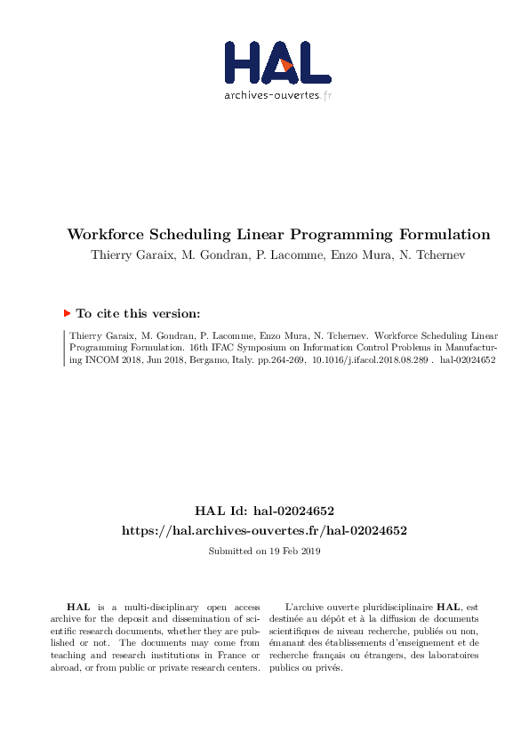(PDF) Workforce Scheduling Linear Programming Formulation