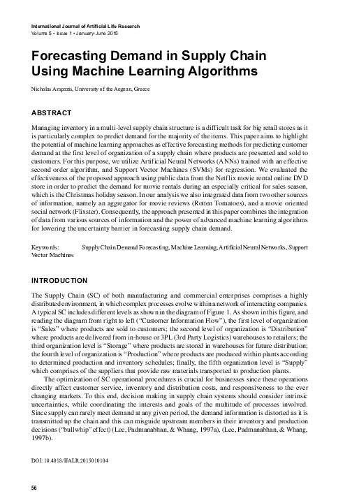 Pdf Forecasting Demand In Supply Chain Using Machine Learning Algorithms