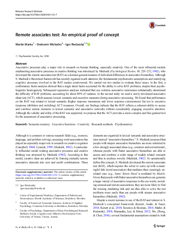 (PDF) Remote associates test: An empirical proof of concept