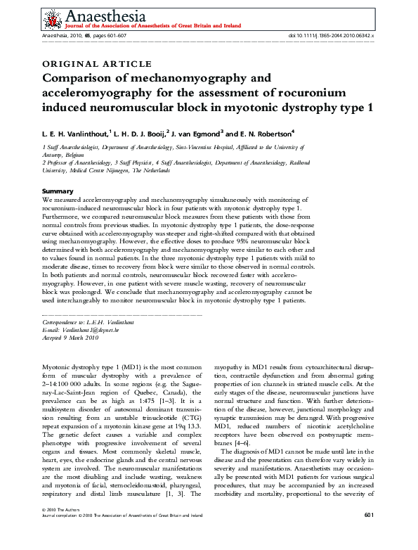 (PDF) A Comparison of Mechanomyography and Acceleromyography for the ...