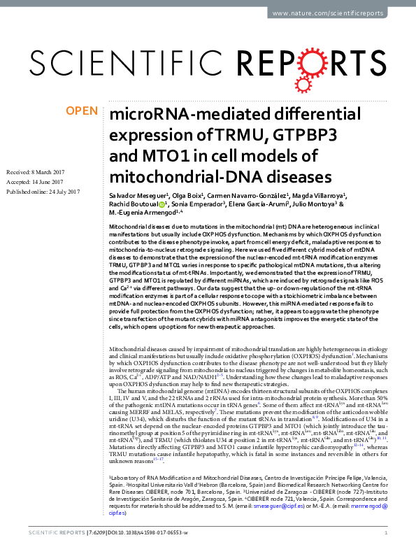 (PDF) microRNA-mediated differential expression of TRMU, GTPBP3 and ...