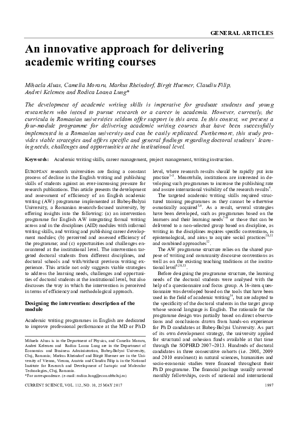 (PDF) An Innovative Approach for Delivering Academic Writing Courses