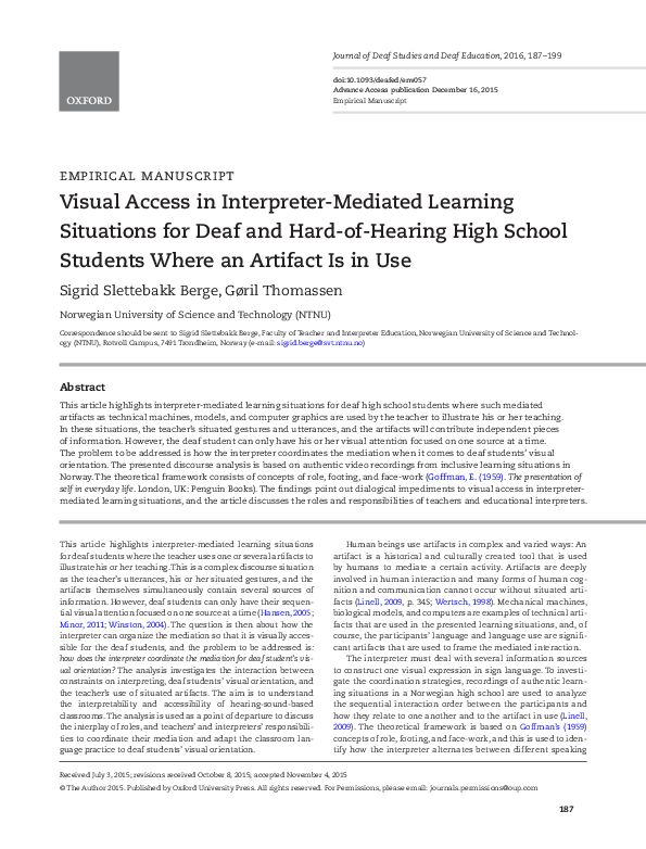 (PDF) Visual Access in Interpreter-Mediated Learning Situations for Deaf and Hard-of-Hearing ...