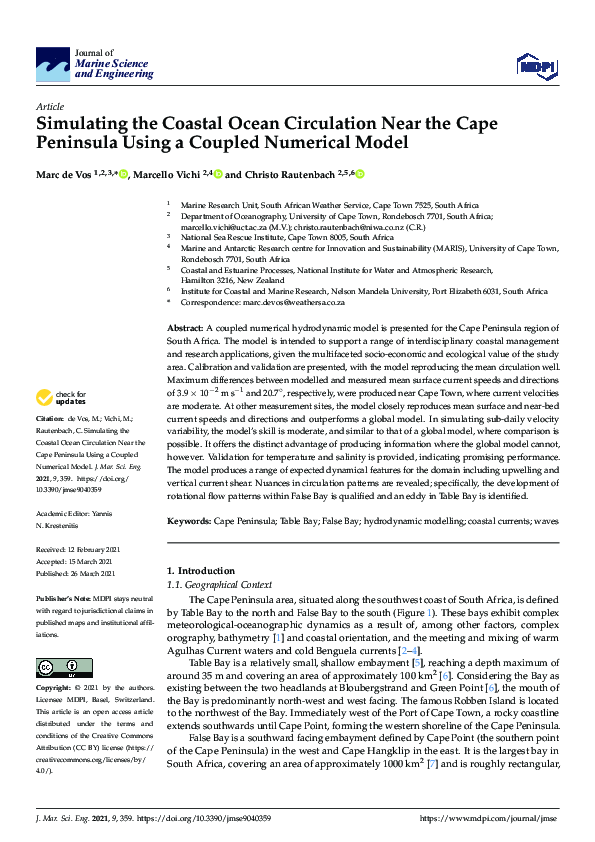 Pdf Simulating The Coastal Ocean Circulation Near The Cape Peninsula Using A Coupled Numerical