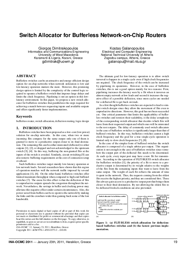 (PDF) Switch allocator for bufferless network-on-chip routers