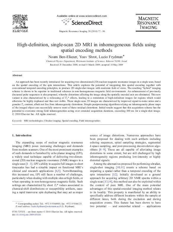 (PDF) High-definition, single-scan 2D MRI in inhomogeneous fields using ...