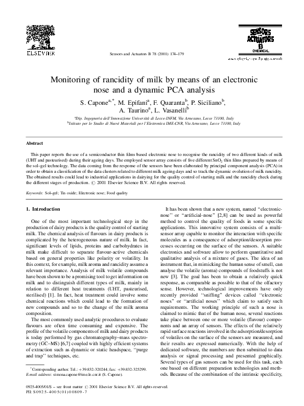 (PDF) Monitoring of rancidity of milk by means of an electronic nose ...