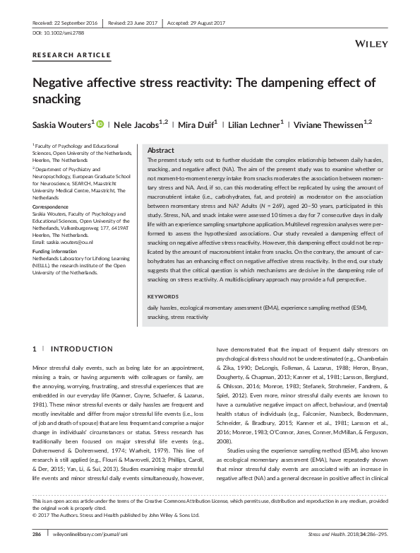 (PDF) Negative affective stress reactivity: The dampening effect of ...