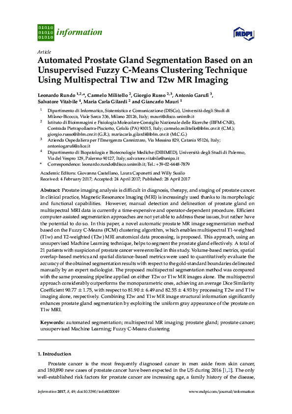 Pdf Automated Prostate Gland Segmentation Based On An Unsupervised Fuzzy C Means Clustering