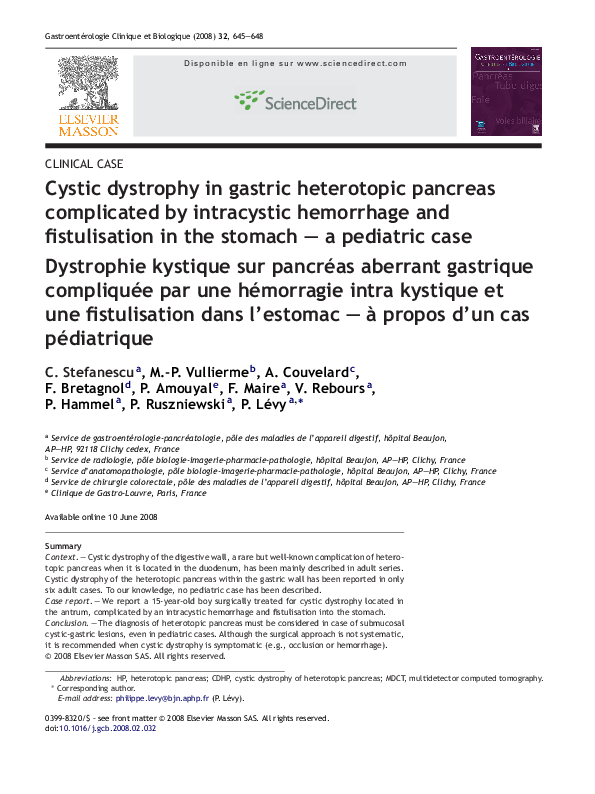 (PDF) Cystic dystrophy in gastric heterotopic pancreas complicated by ...