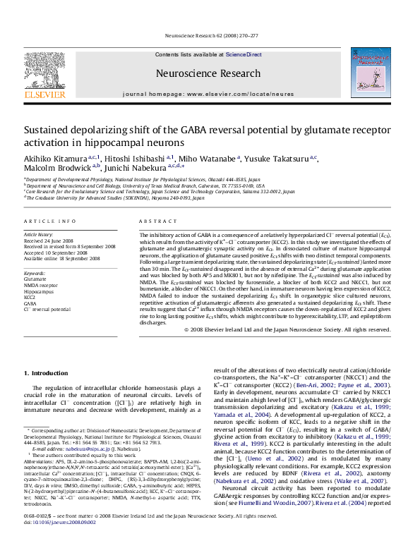 (PDF) Sustained depolarizing shift of the GABA reversal potential by ...