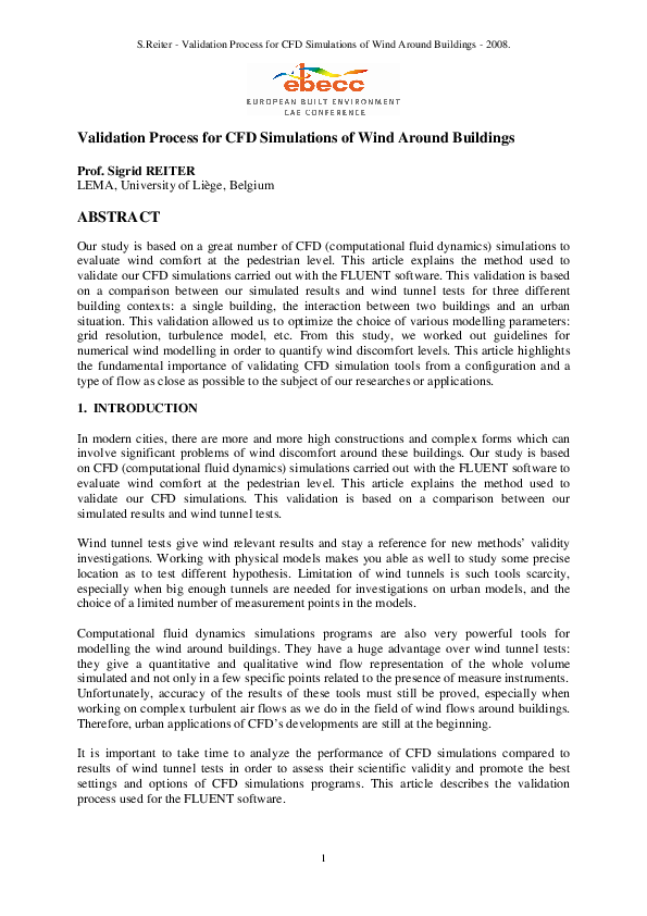(PDF) Validation Process for CFD Simulations of Wind Around Buildings
