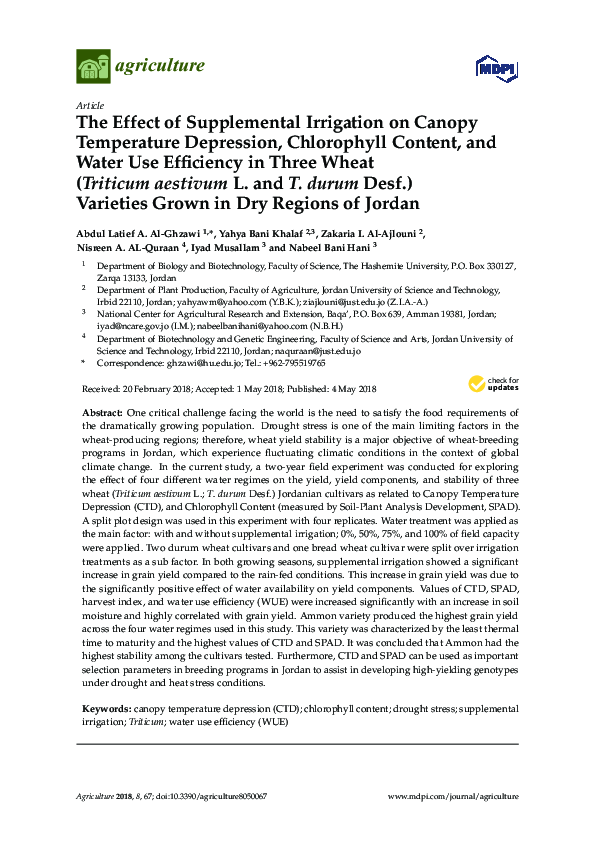 (PDF) The Effect of Supplemental Irrigation on Canopy Temperature ...