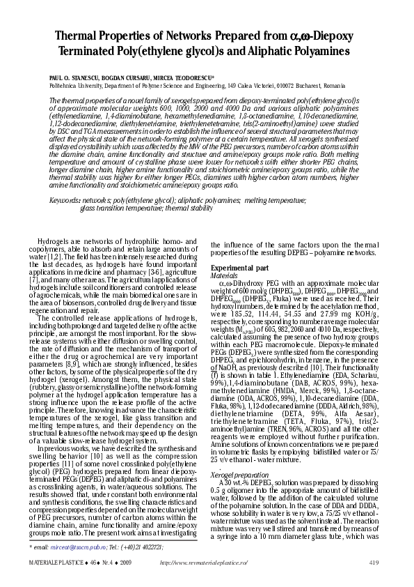 (PDF) Thermal Properties of Networks Prepared from α, ω-Diepoxy ...