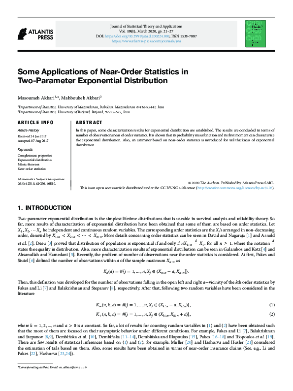 (PDF) Some Applications of Near-Order Statistics in Two-Parameter ...
