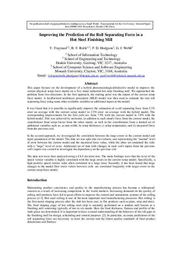 (PDF) Improving the prediction of the roll separating force in a hot ...